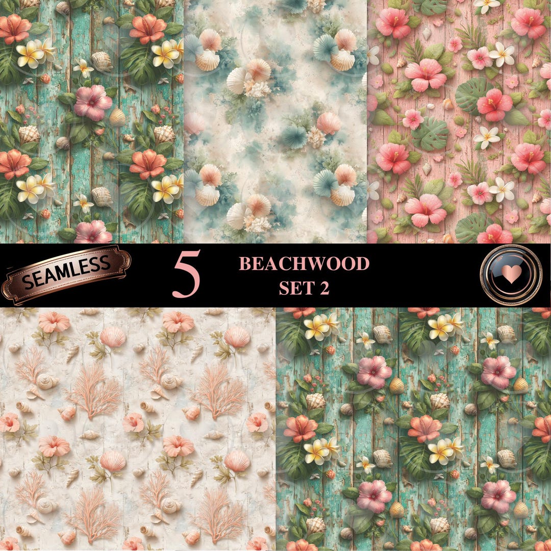 Beach Woodgrain| Seamless| Summer| Ocean| Sea Shells| POD| Tropical ...