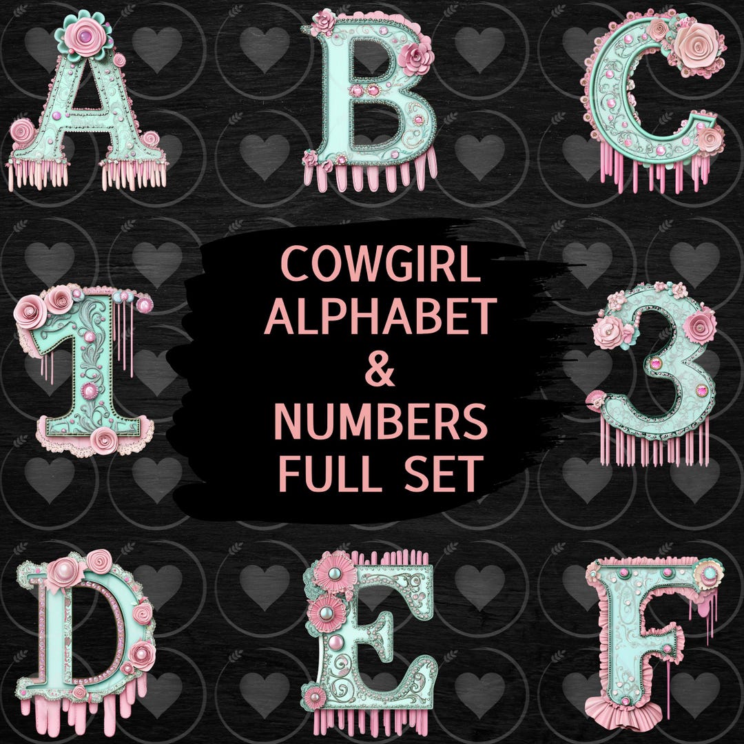 Cowgirl Letters & Numbers Set | Commercial Use| Western Font| DIY ...