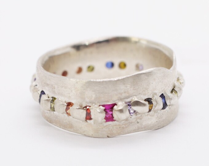 Handmade Silver Ring, Rainbow Ring, Eternity Ring, Silver CZ Ring ...