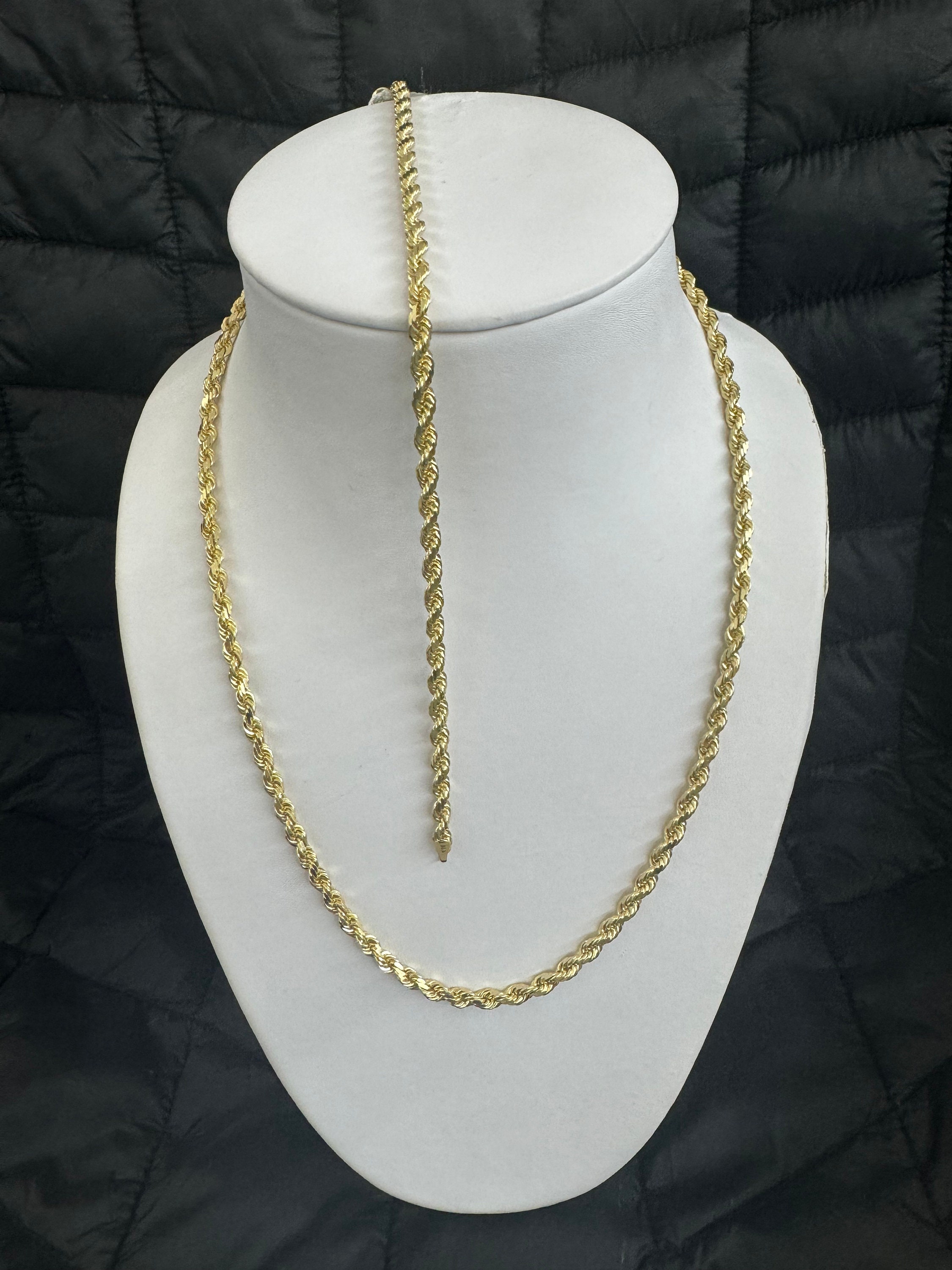 14k Gold Rope Necklace and Bracelet Set,real Gold Set,custum Size - Etsy