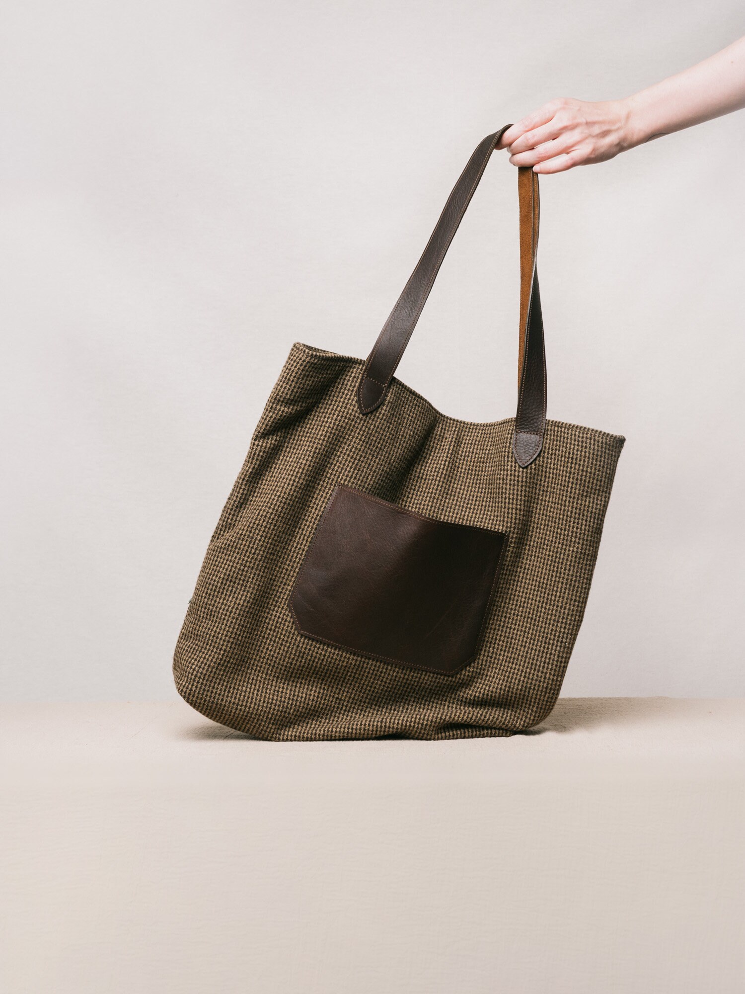 TOTEBAG leather and Woolen Fabric Handmade in France Sac Totebag En ...