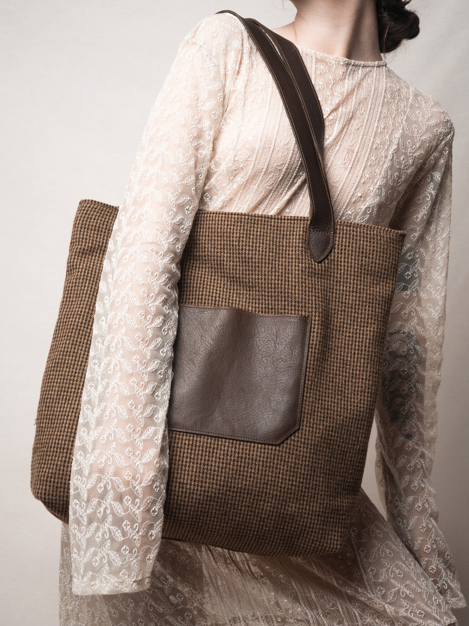 TOTEBAG leather and Woolen Fabric Handmade in France Sac Totebag En ...