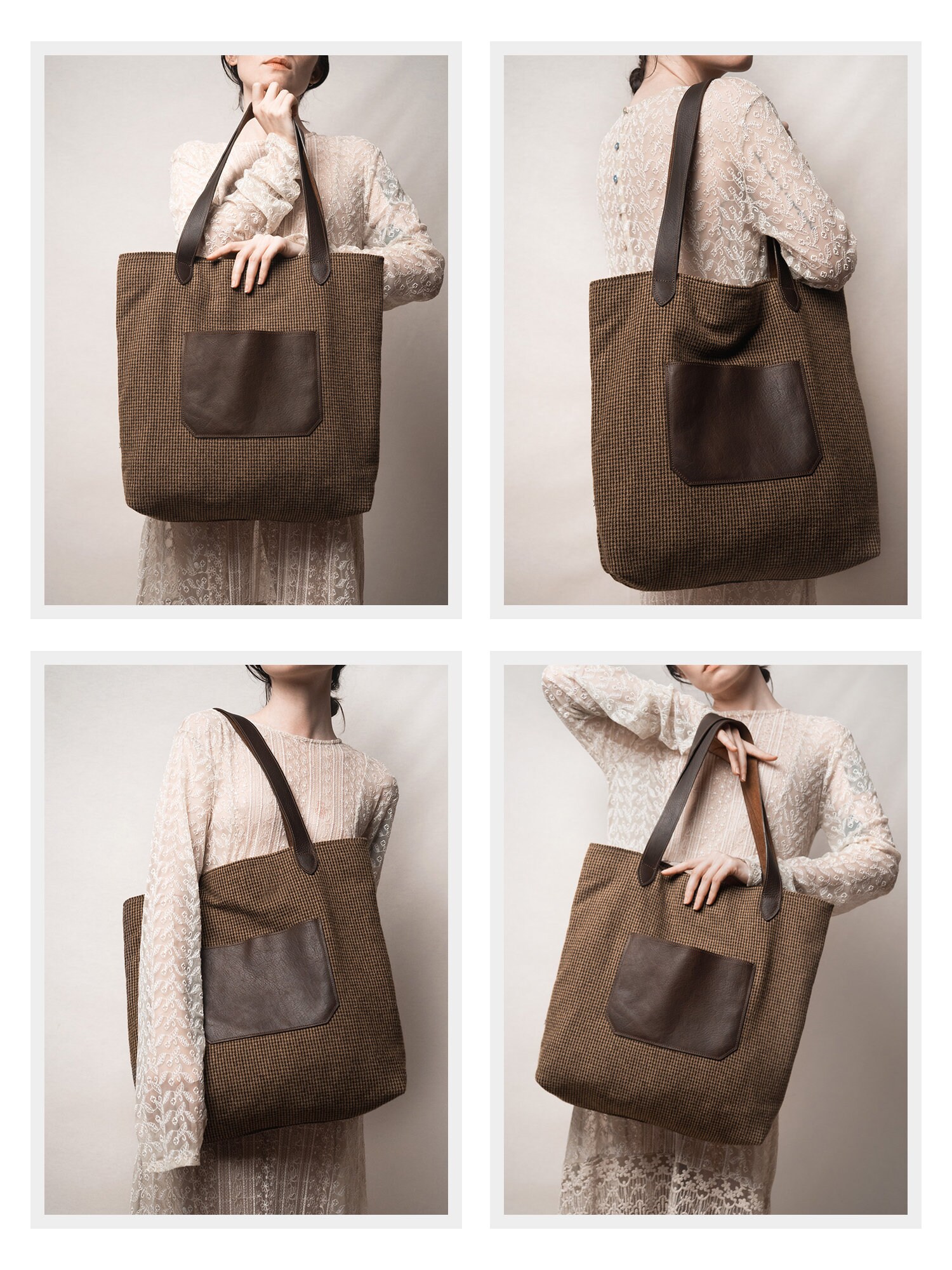 TOTEBAG leather and Woolen Fabric Handmade in France Sac Totebag En ...