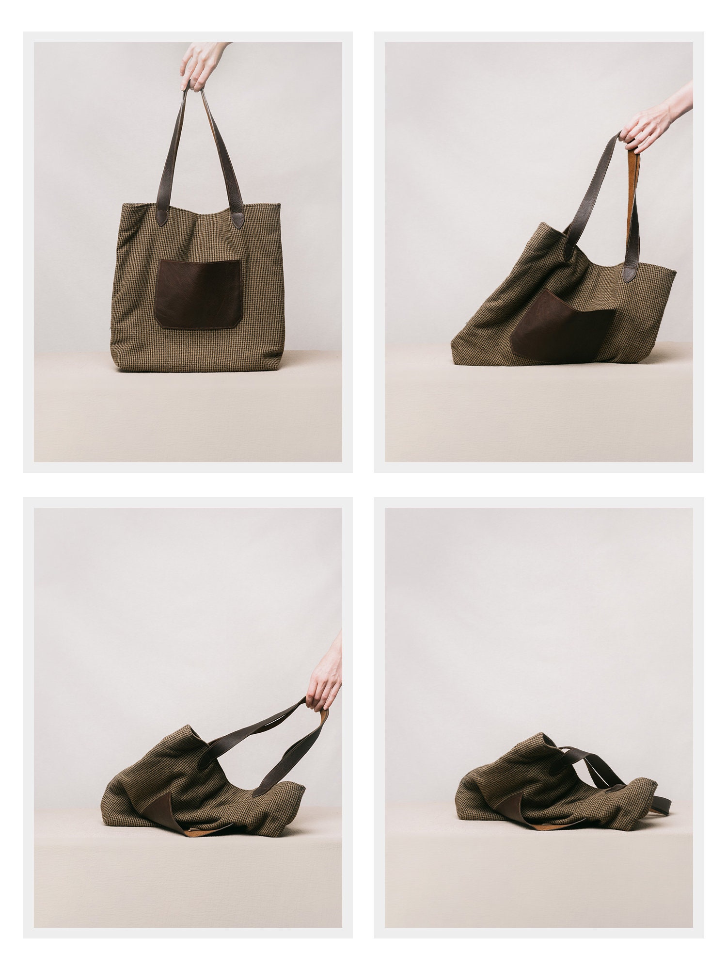 TOTEBAG leather and Woolen Fabric Handmade in France Sac Totebag En ...