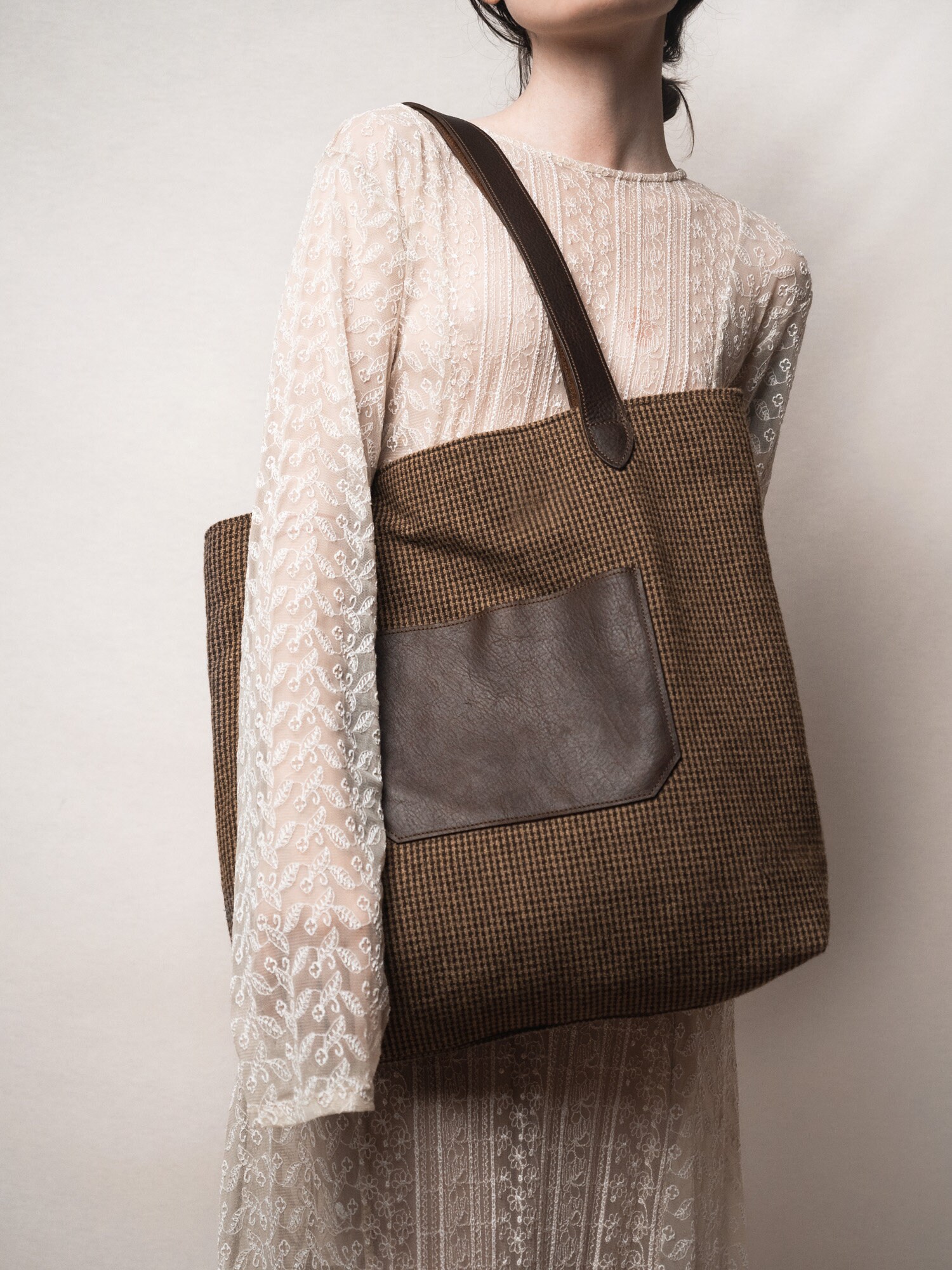 TOTEBAG leather and Woolen Fabric Handmade in France Sac Totebag En ...