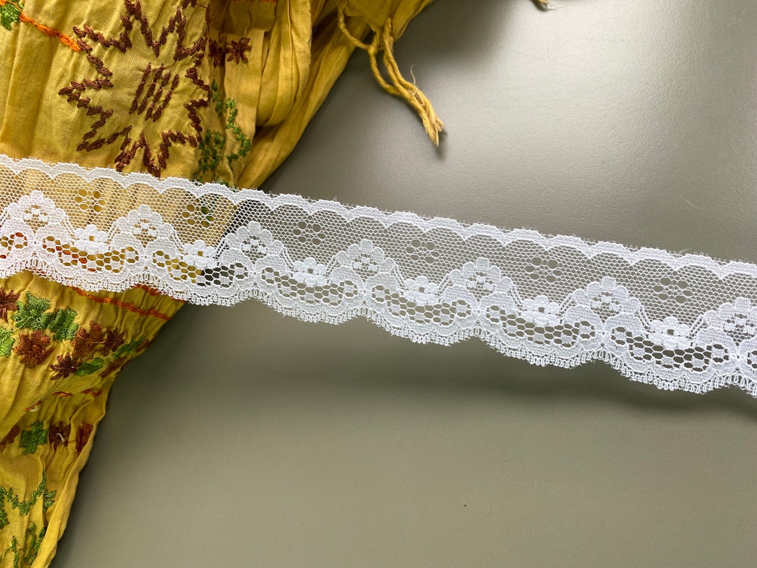 3 Yards Retro White Floral Nylon Lace Trim, 1 1/2 3.7m Wide, Non ...