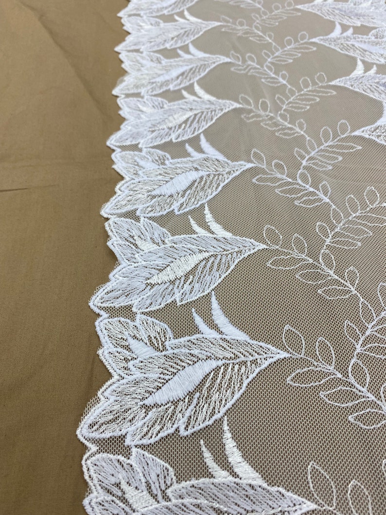 White Leafy Galloon Scalloped Edge Embroidered Tulle Lace - Etsy