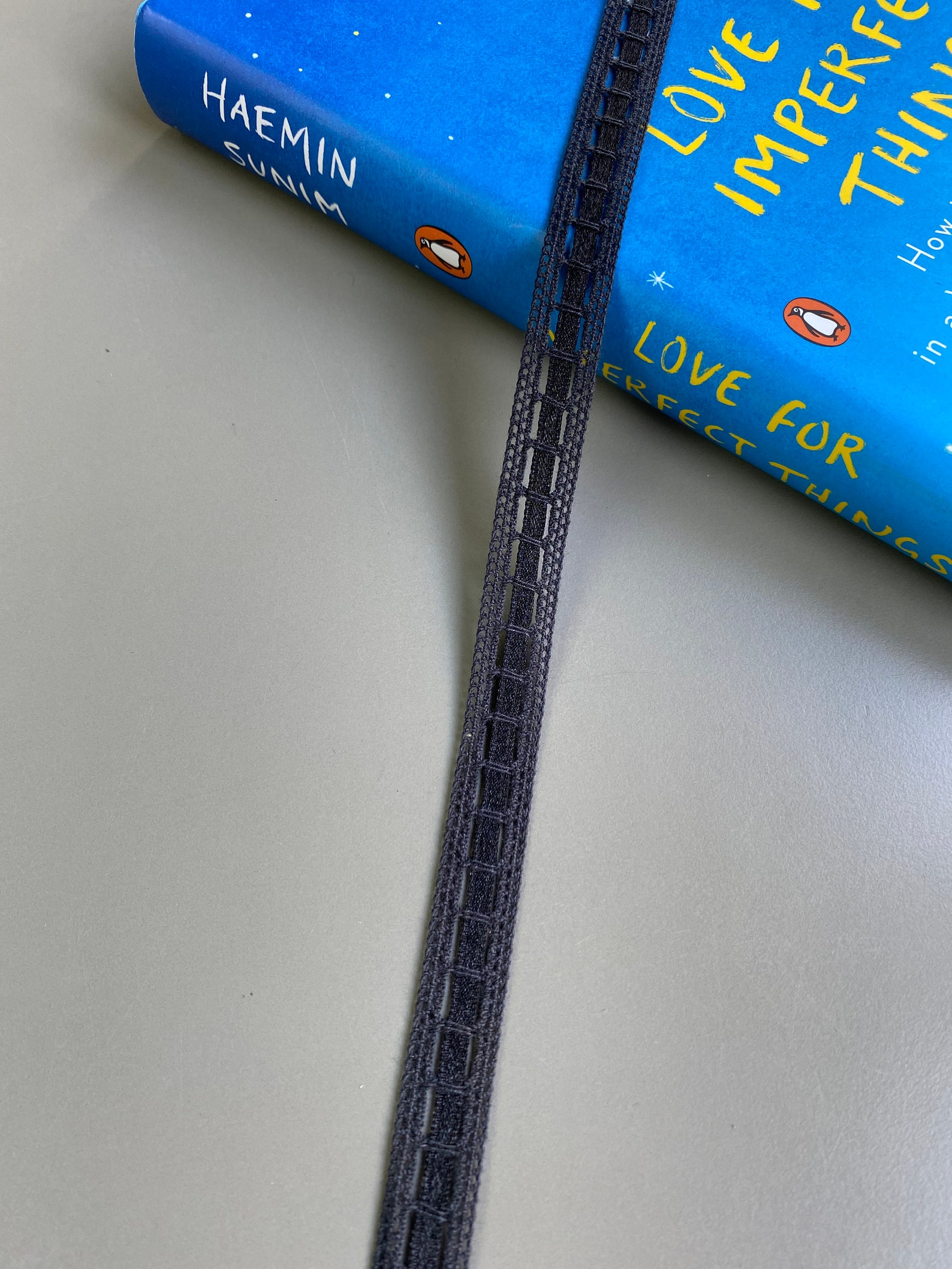 Black Beading Ladder Lace Trim With Ribbon, 1/2