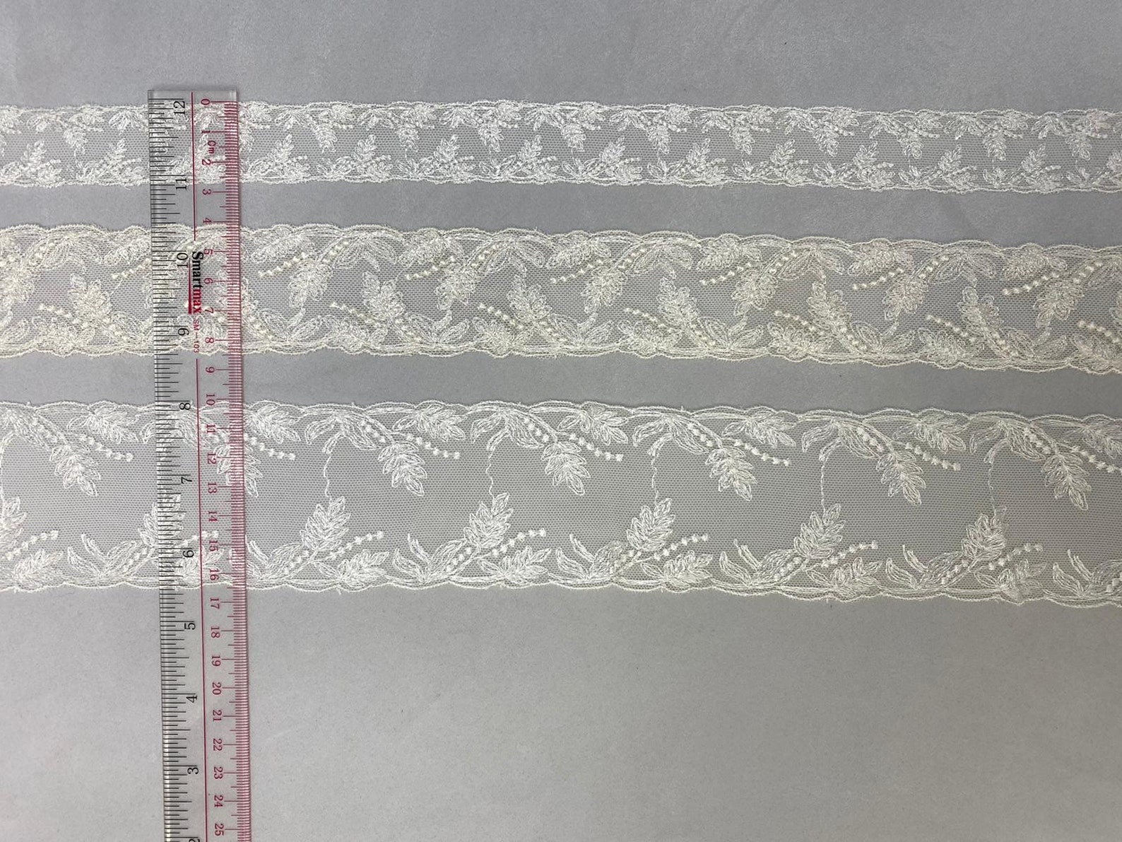 Floral Double Scalloped Edge Embroidered Tulle Lace Trim, Rayon, 1" 1 3 ...