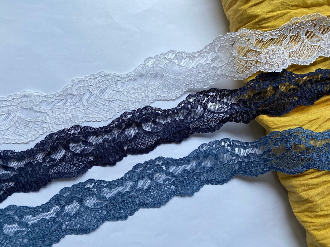 3 Yards Classic Floral Galloon Lace Trim, 1 5/8" 4.2cm Wide, Blue, Navy ...