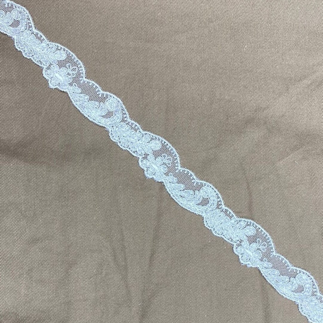 Floral Leafy Double Scalloped Edge Embroidered Tulle Lace Trim, Rayon ...