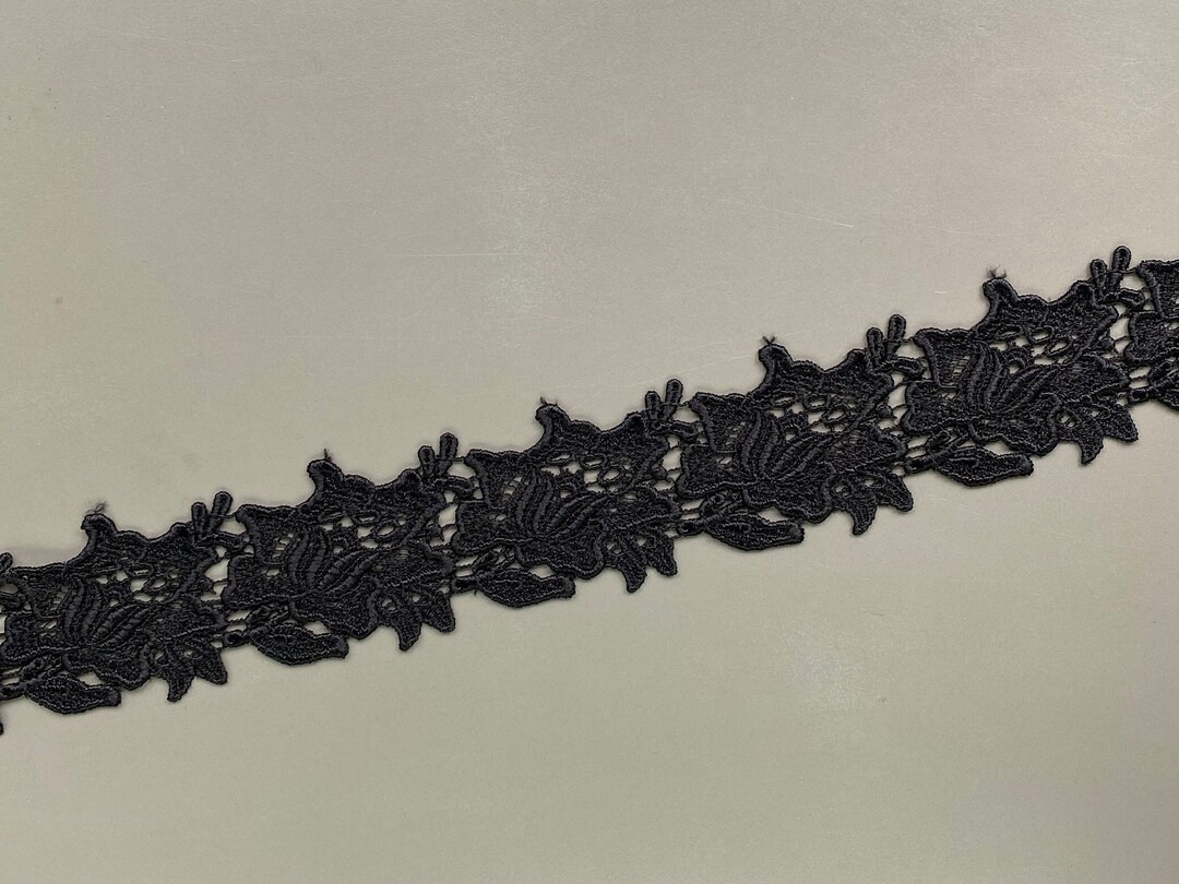 Retro Black Rose Rayon Venise Lace Trim, 2" 5cm Wide, Guipure Lace ...