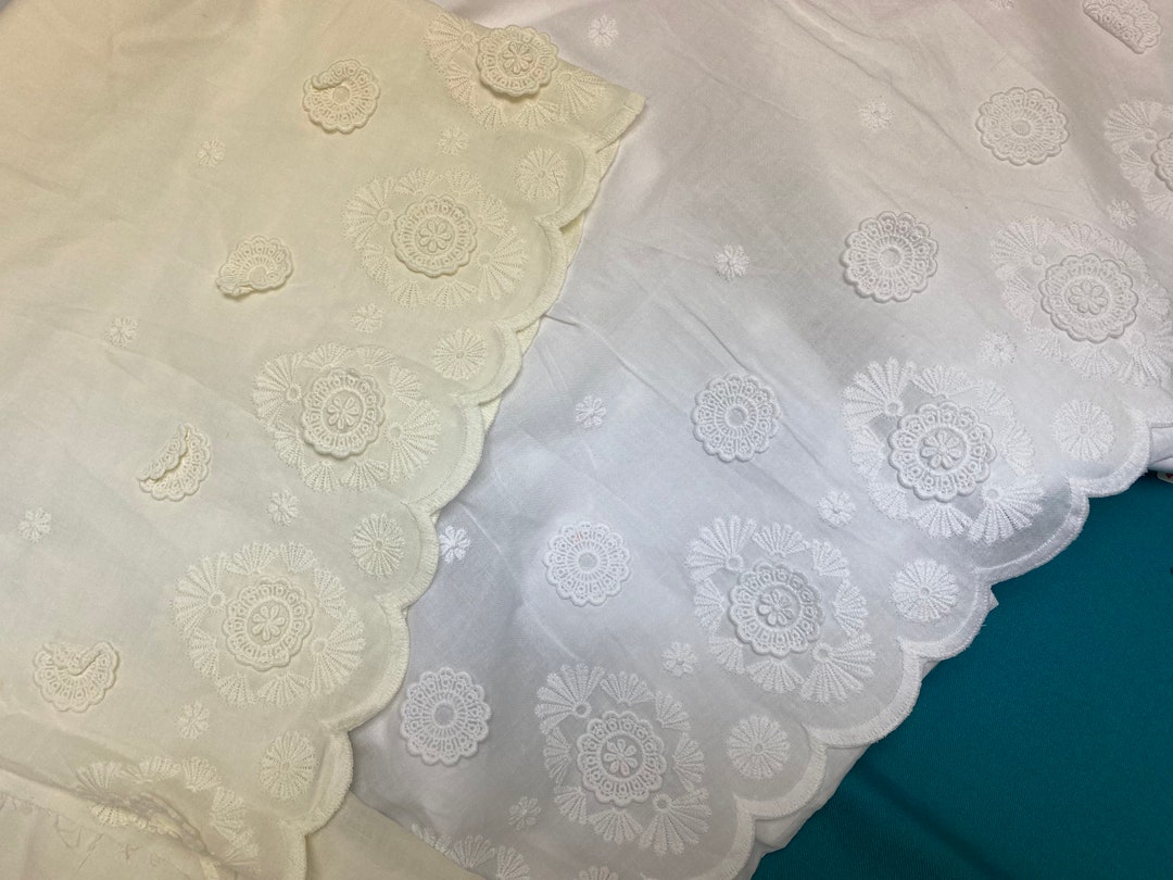 3D Floral Scalloped Cotton Eyelet Lace Fabric, Various Size, Embroidery ...