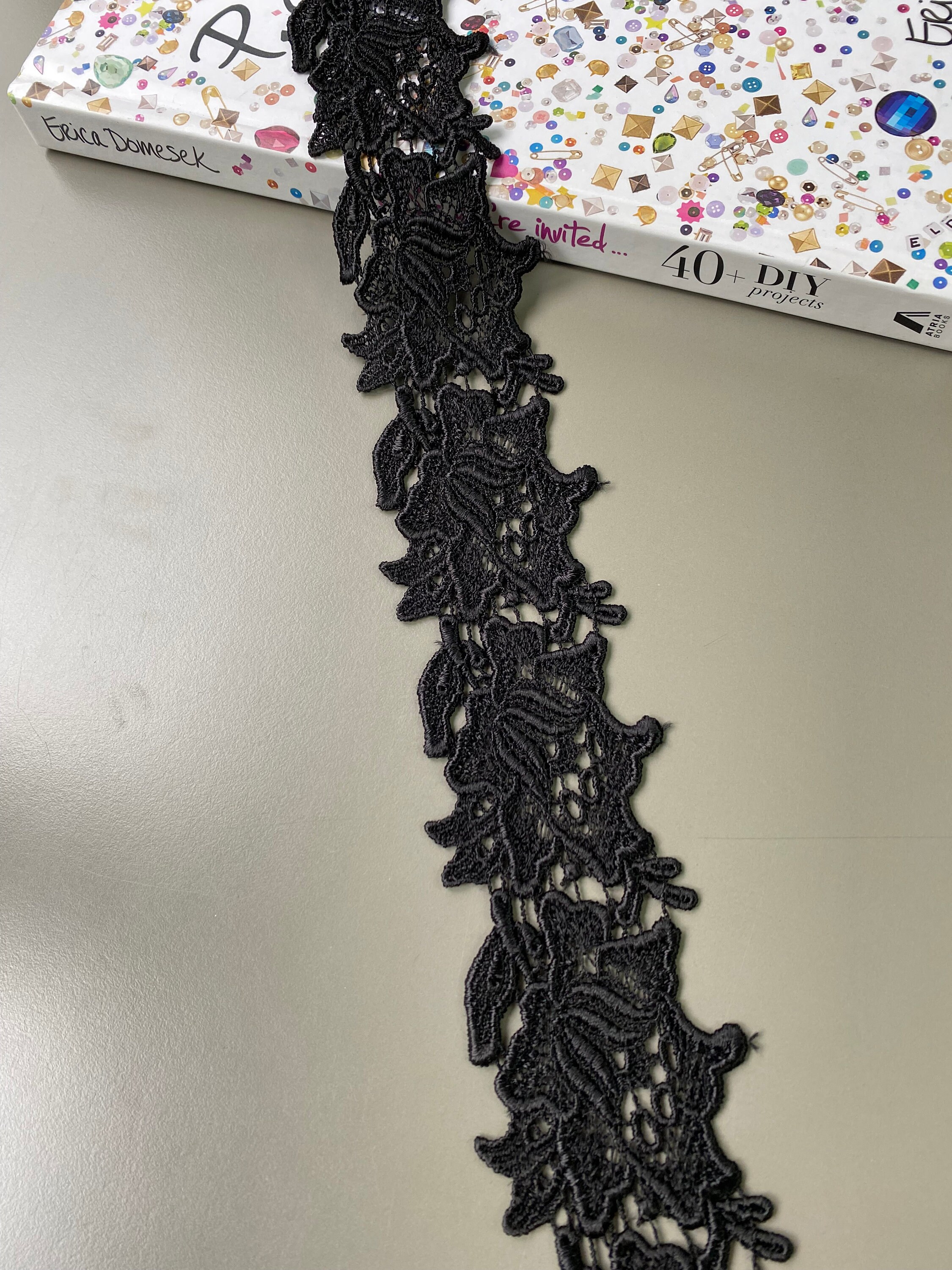 Retro Black Rose Rayon Venise Lace Trim, 2 5cm Wide, Guipure Lace ...