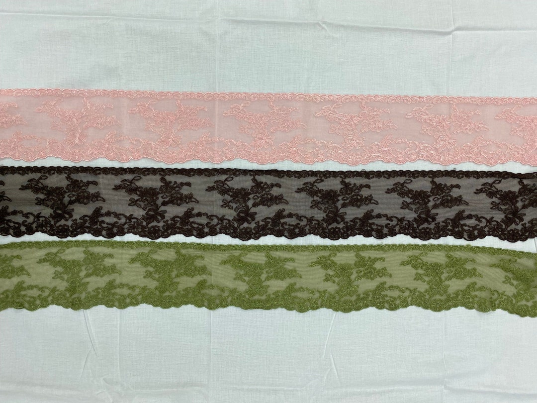 Delicate Floral Galloon Scalloped Edge Embroidered Tulle Lace Trim ...