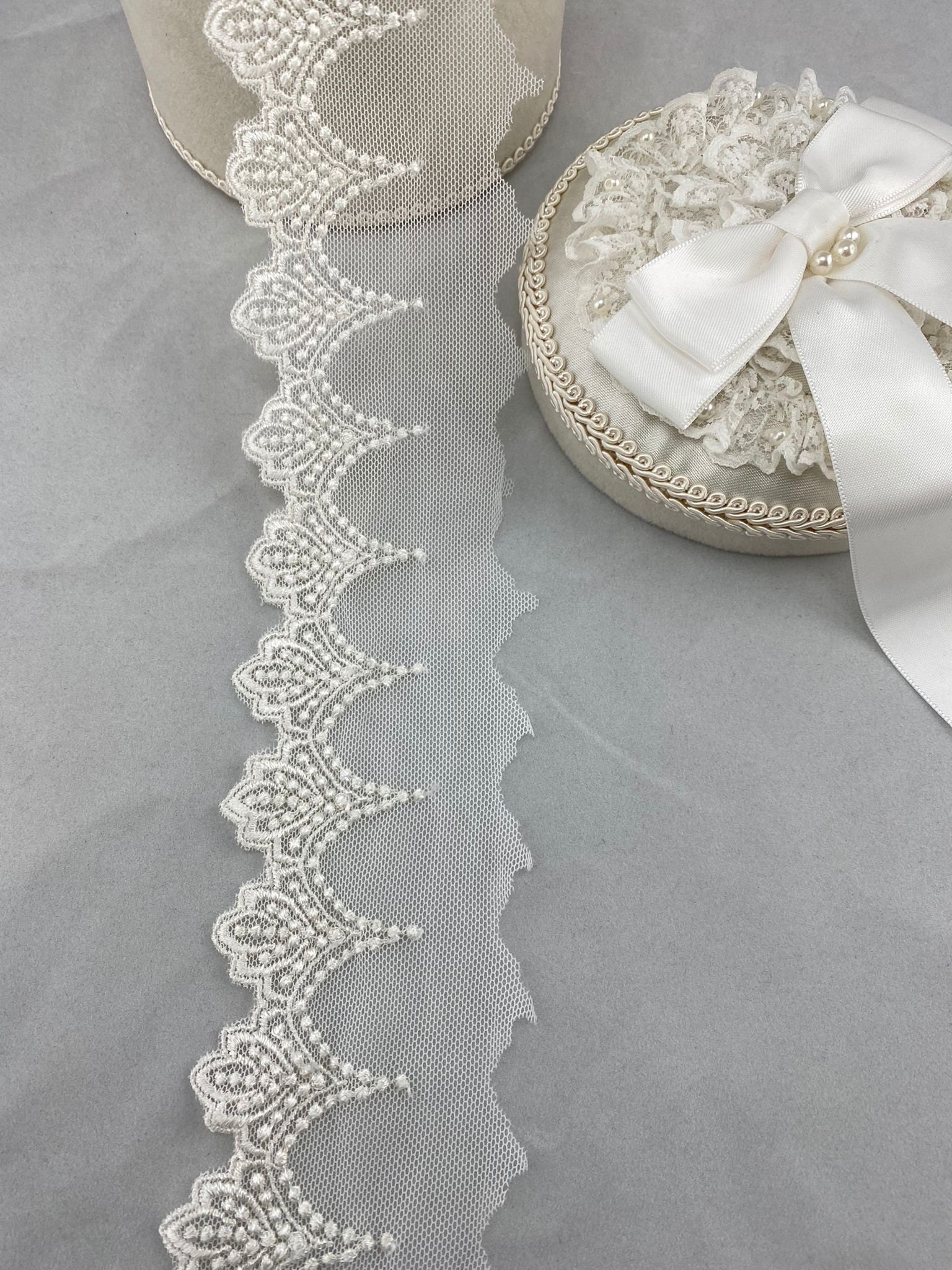 1.5 Yards Vintage Floral Scalloped Edge Embroidered Tulle Lace Trim ...