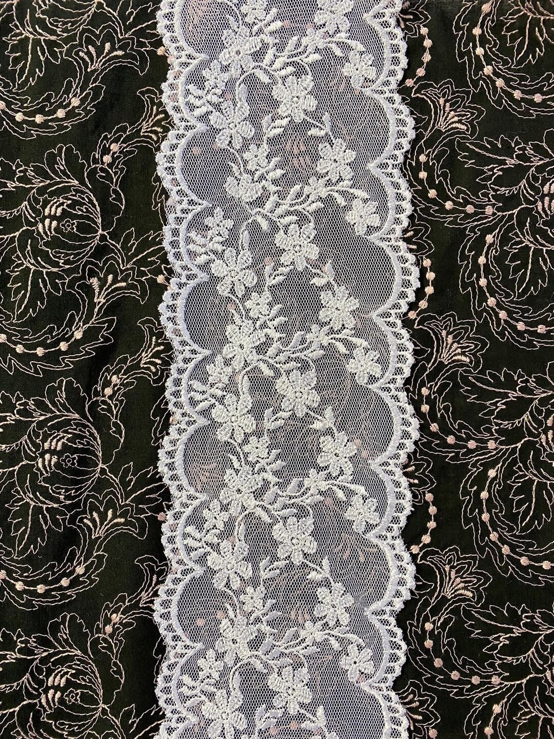 Floral Double Scalloped Edge Embroidered Tulle Lace Trim, Rayon, 3 1/2 ...