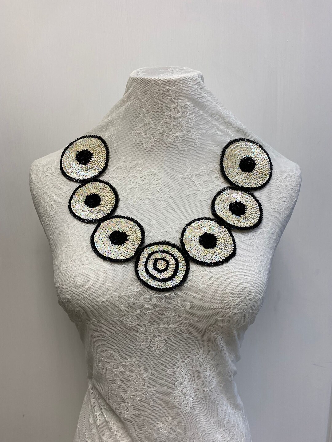 Shiny Circle Sequin Applique Motif, 5.5cm X 40cm, Neckline Applique ...