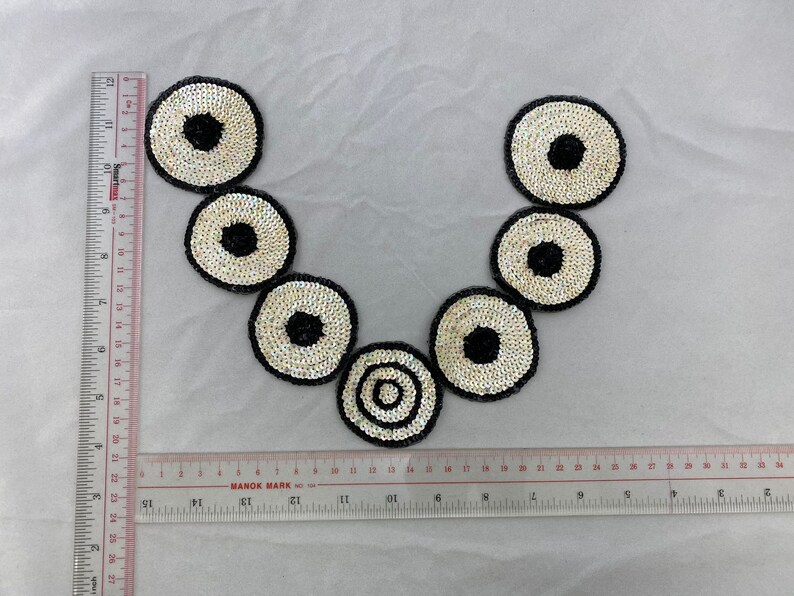 Shiny Circle Sequin Applique Motif, 5.5cm X 40cm, Neckline Applique ...