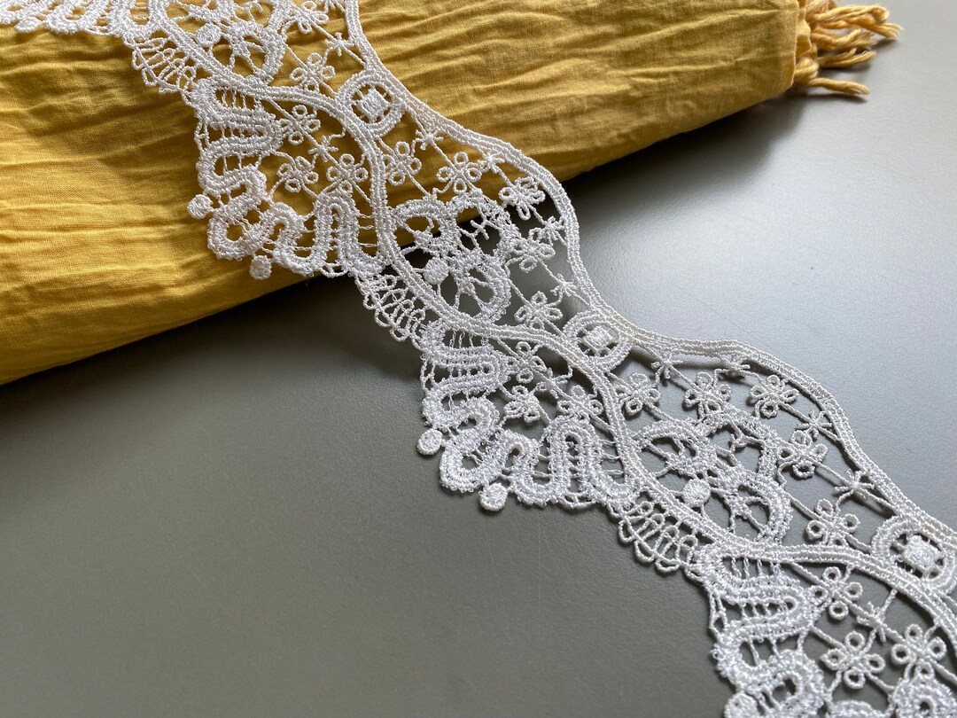 Antique Ivory Floral Double Scallop Venice Lace Trim, 3 7.6 Cm Wide ...