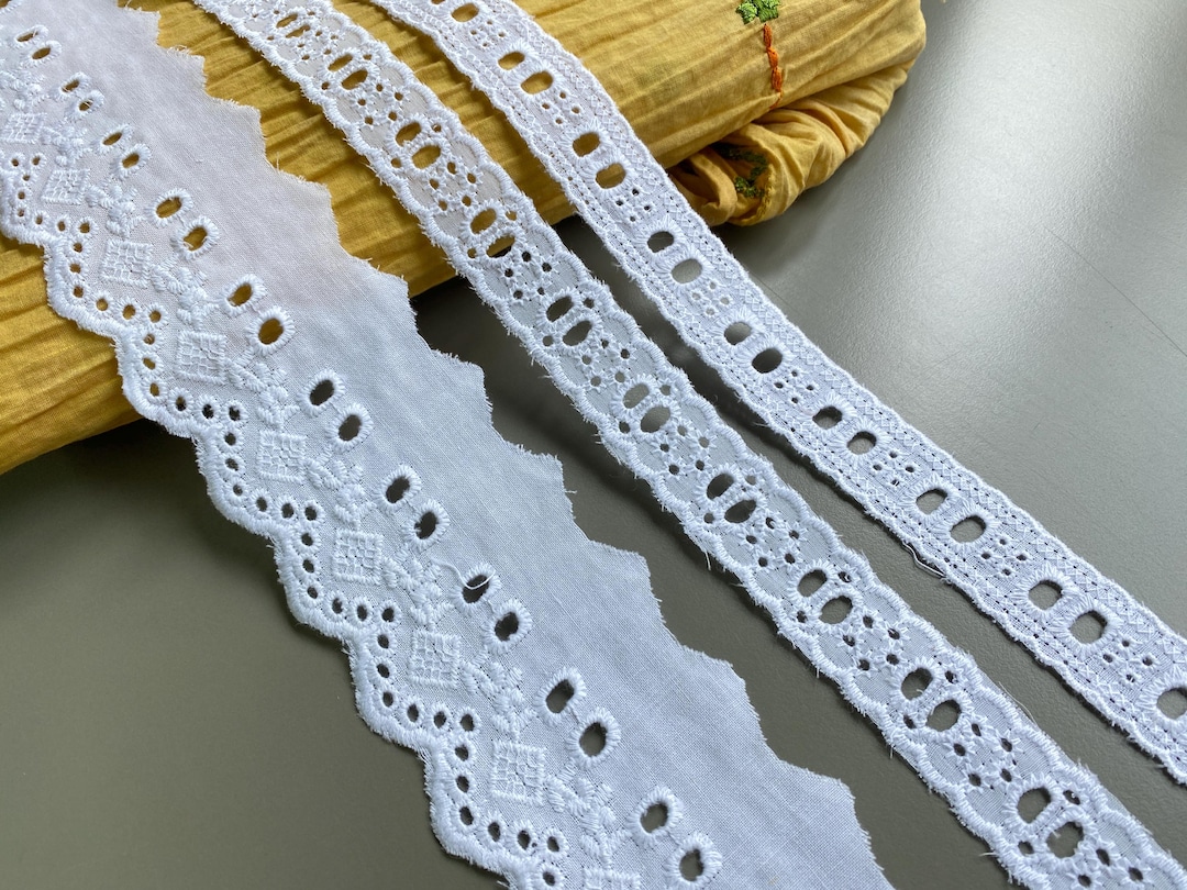 White Cotton Beading Eyelet Lace Trim, 7/8" 2 1/2" (2.3cm 6.3cm) Wide ...