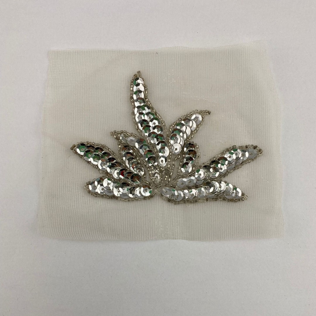 Silver Leafy Sequin Beaded Applique Patch, 9cm X 6.2cm - Etsy