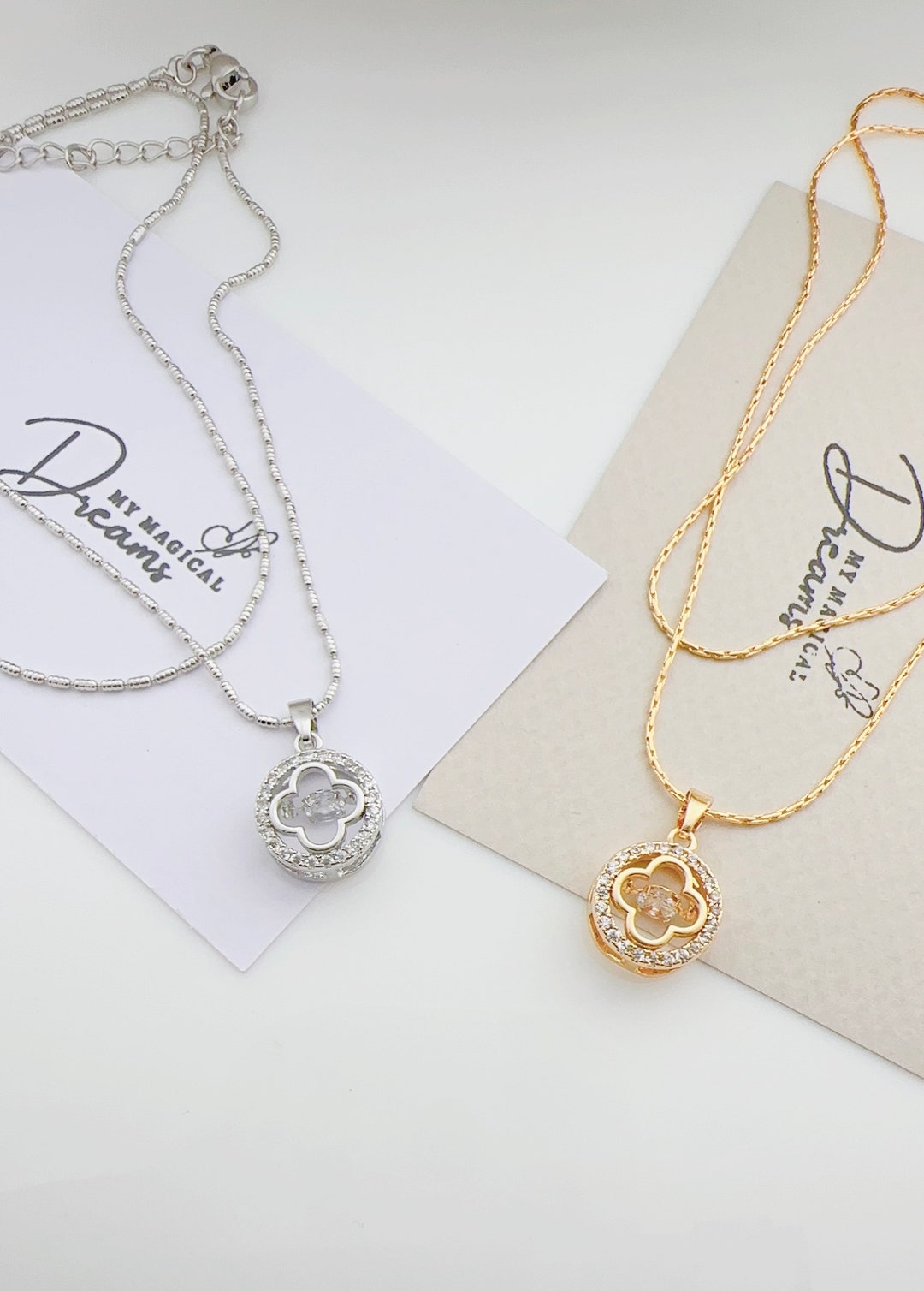 Four Leaf Clover Dancing Diamond Pendant, Minimalist Design, Lucky ...