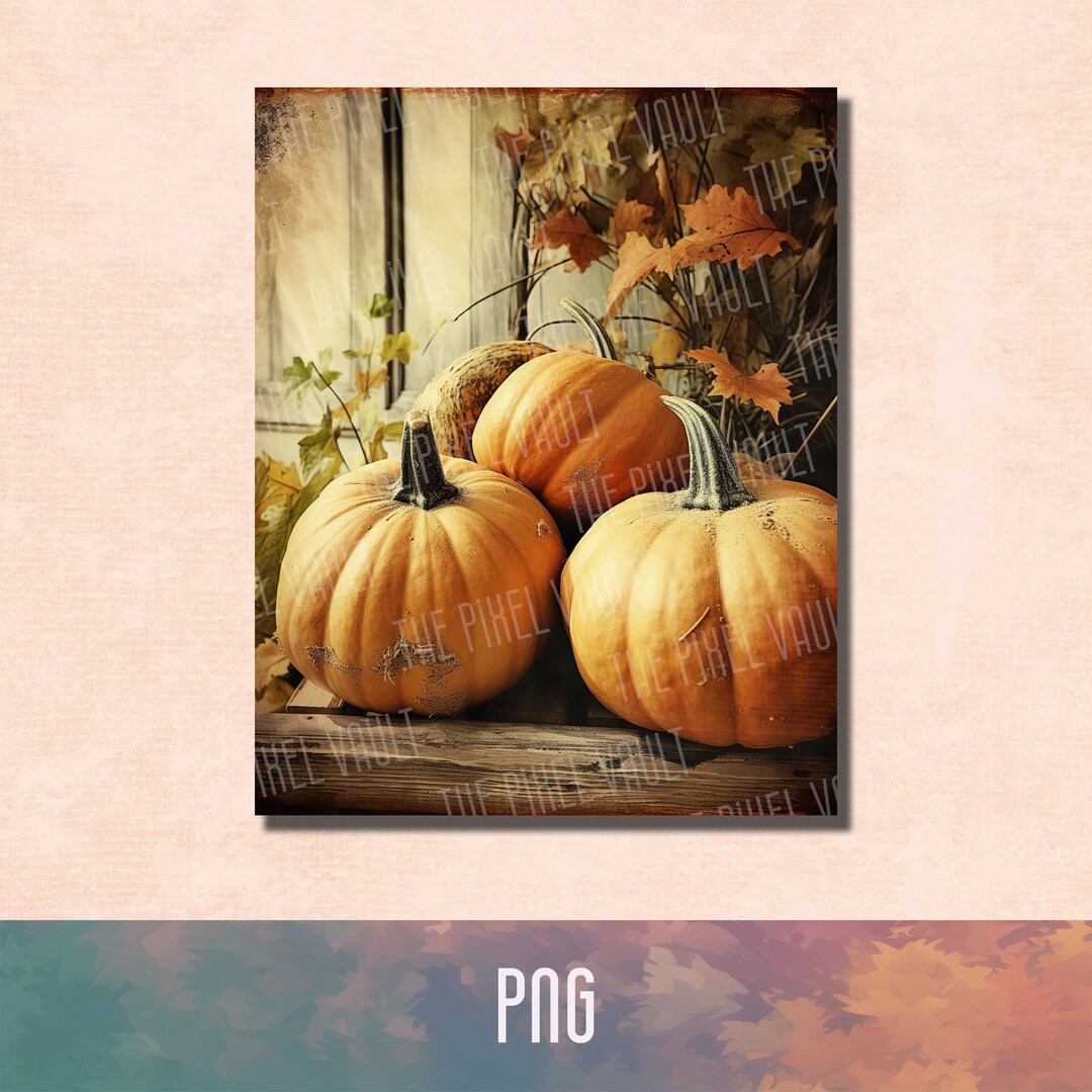 Pumpkins Greeting Card Printable PNG Vintage Fall Thankful Card ...