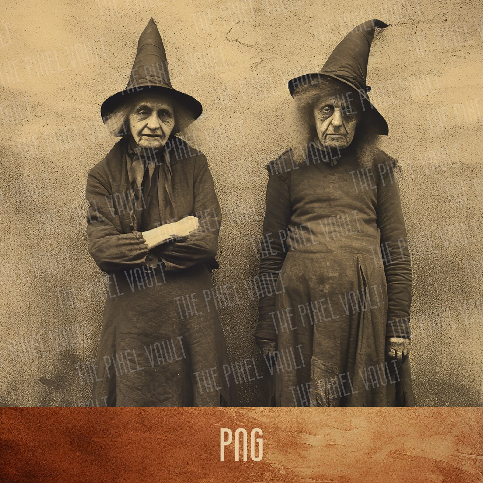 Vintage Witch Duo Digital Download Creepy Halloween Art Spooky Old ...
