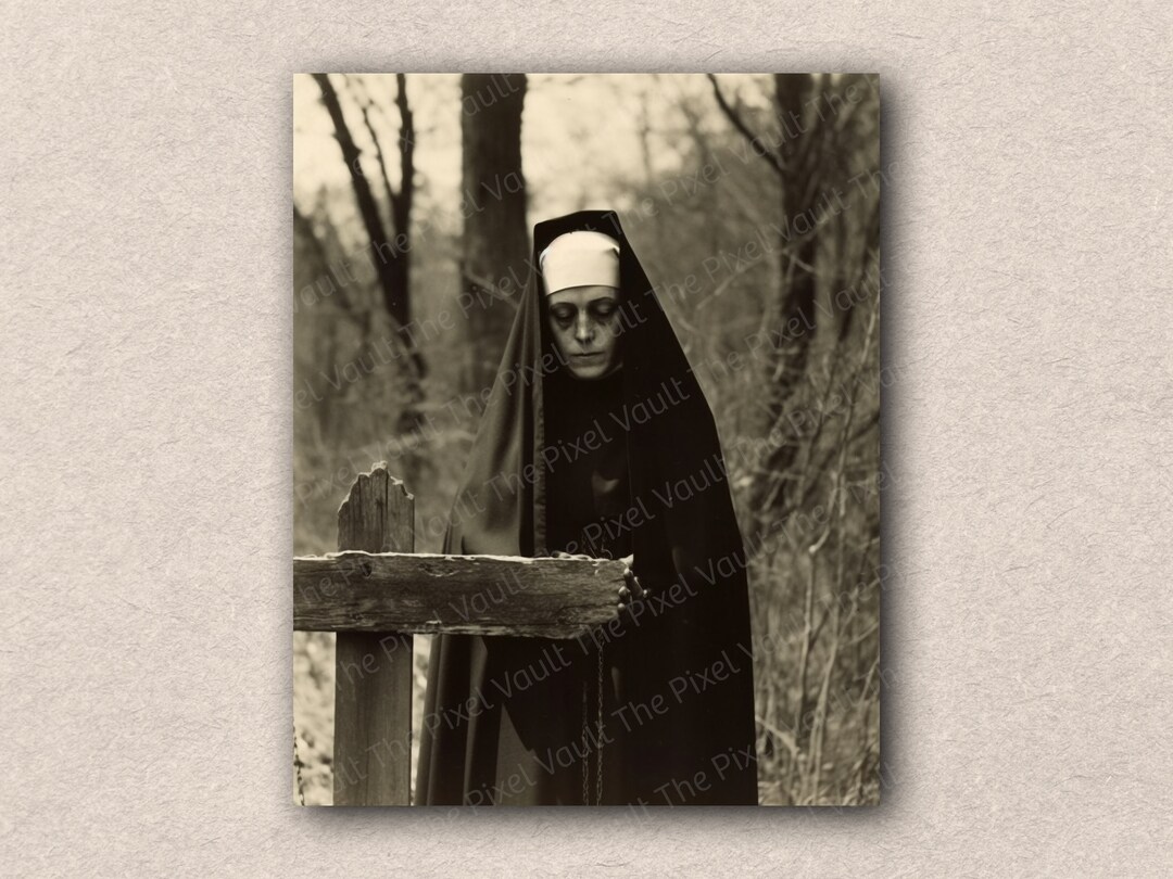 Spooky Vintage-inspired Nun Photo Digital Download PNG Halloween Horror ...