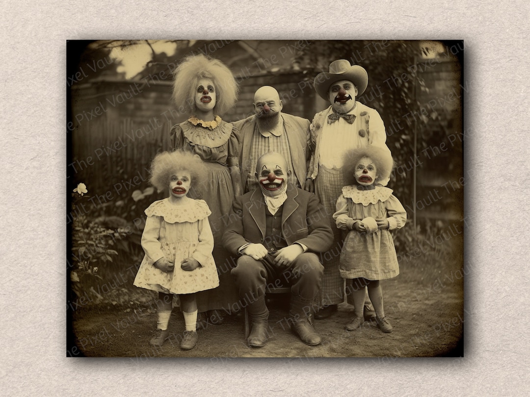 Vintage Style Creepy Clown Family Photo Spooky Halloween Ephemera PNG ...