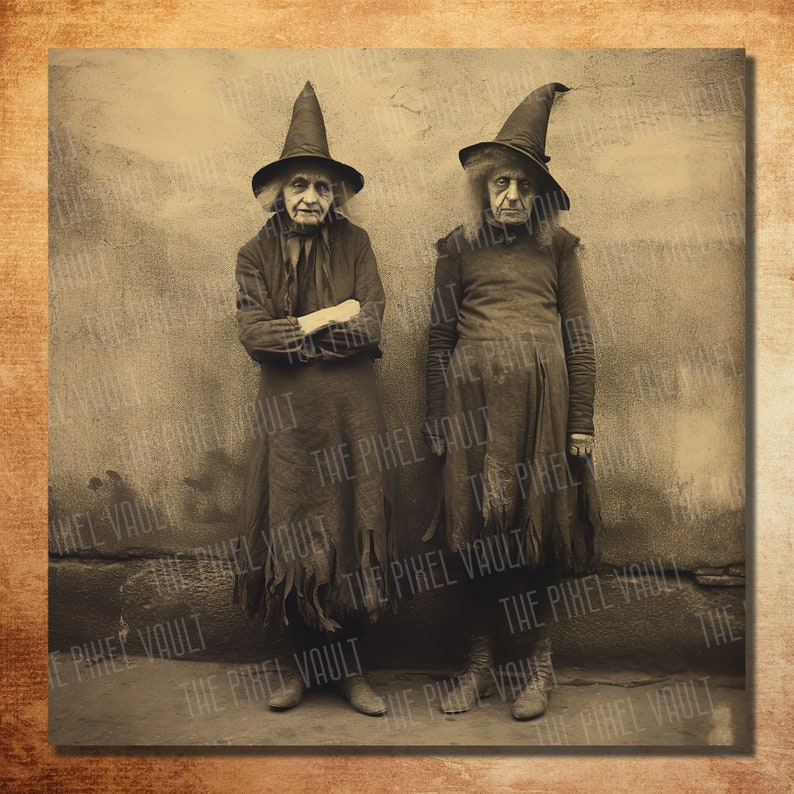 Vintage Witch Duo Digital Download Creepy Halloween Art Spooky Old ...