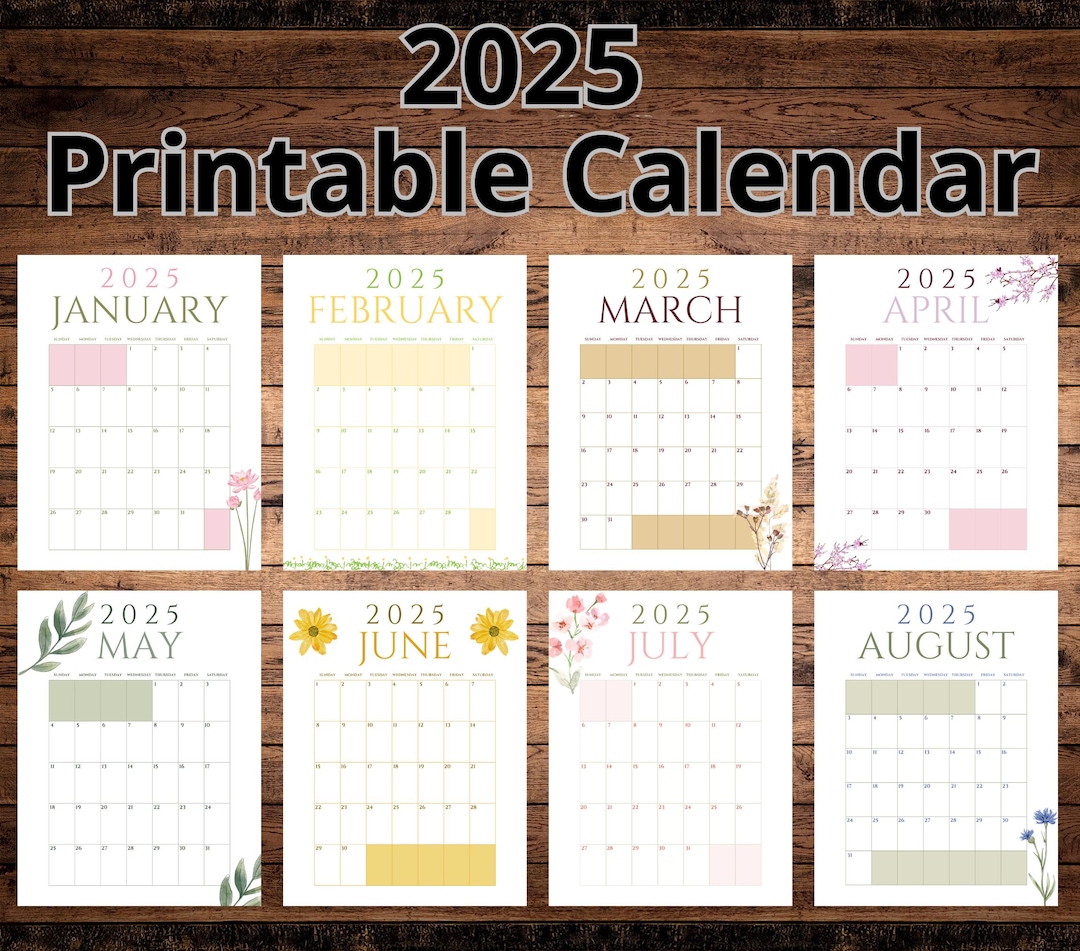 2025 Printable Calendar Bundle, Minimalist Monthly Planner With Floral ...