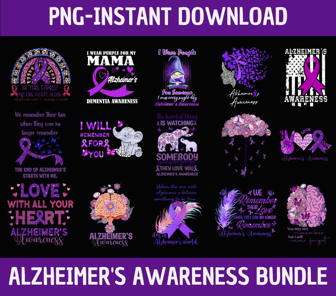 Alzheimer's Awareness PNG Bundle,purple Ribbon for Alzheimer’s Support ...