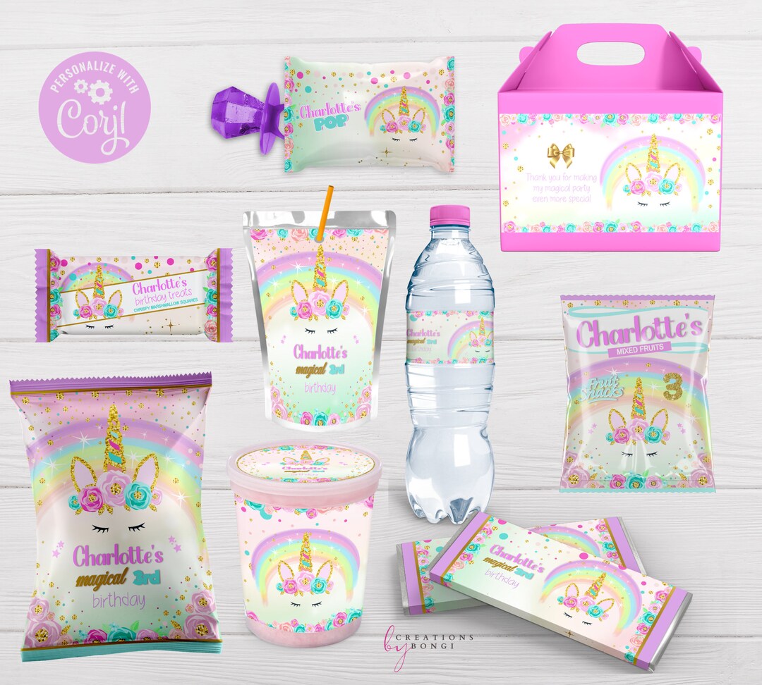 Unicorn Birthday Bundle/ Editable Files/ 9 Files - Etsy
