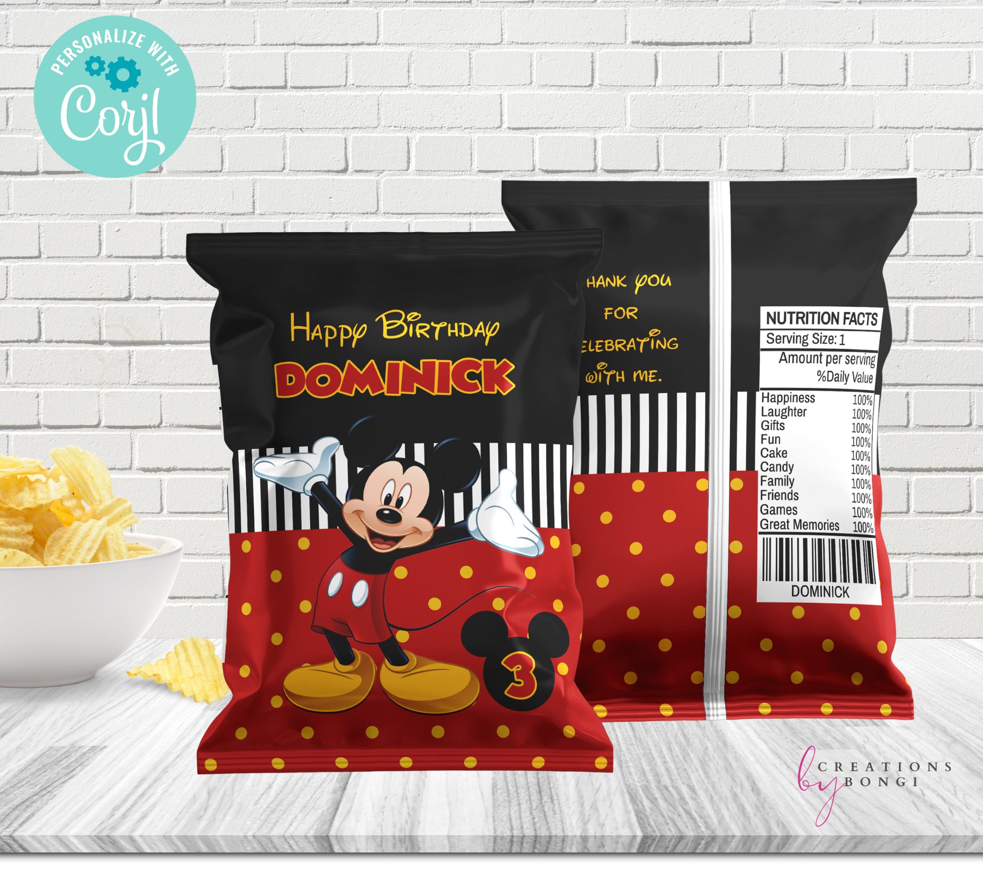 Mickey Mouse Chip Bag Digital File Treat Wrappers Editable - Etsy