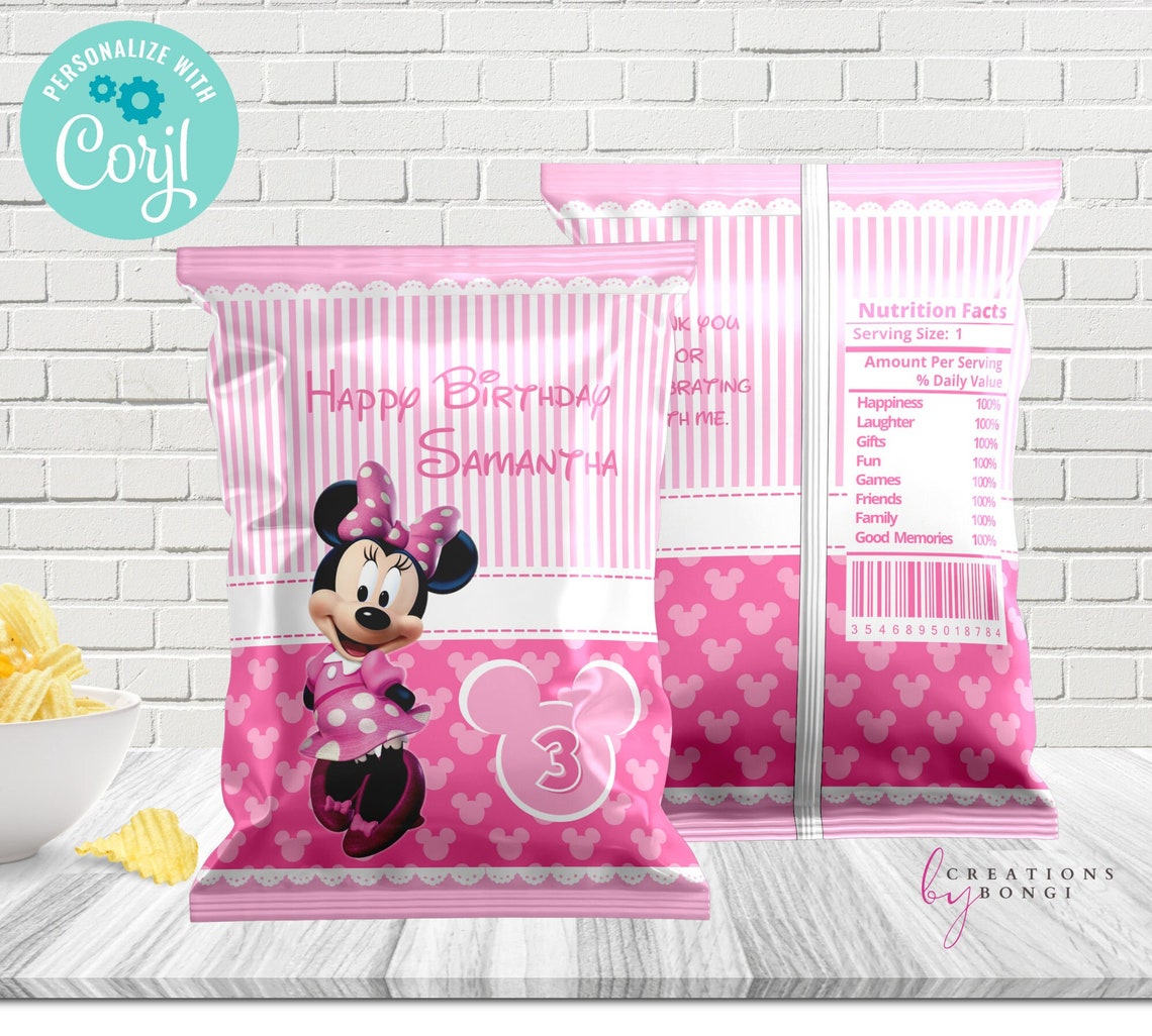 Pink Minnie Mouse Chip Bags/ Editable/digital Download - Etsy