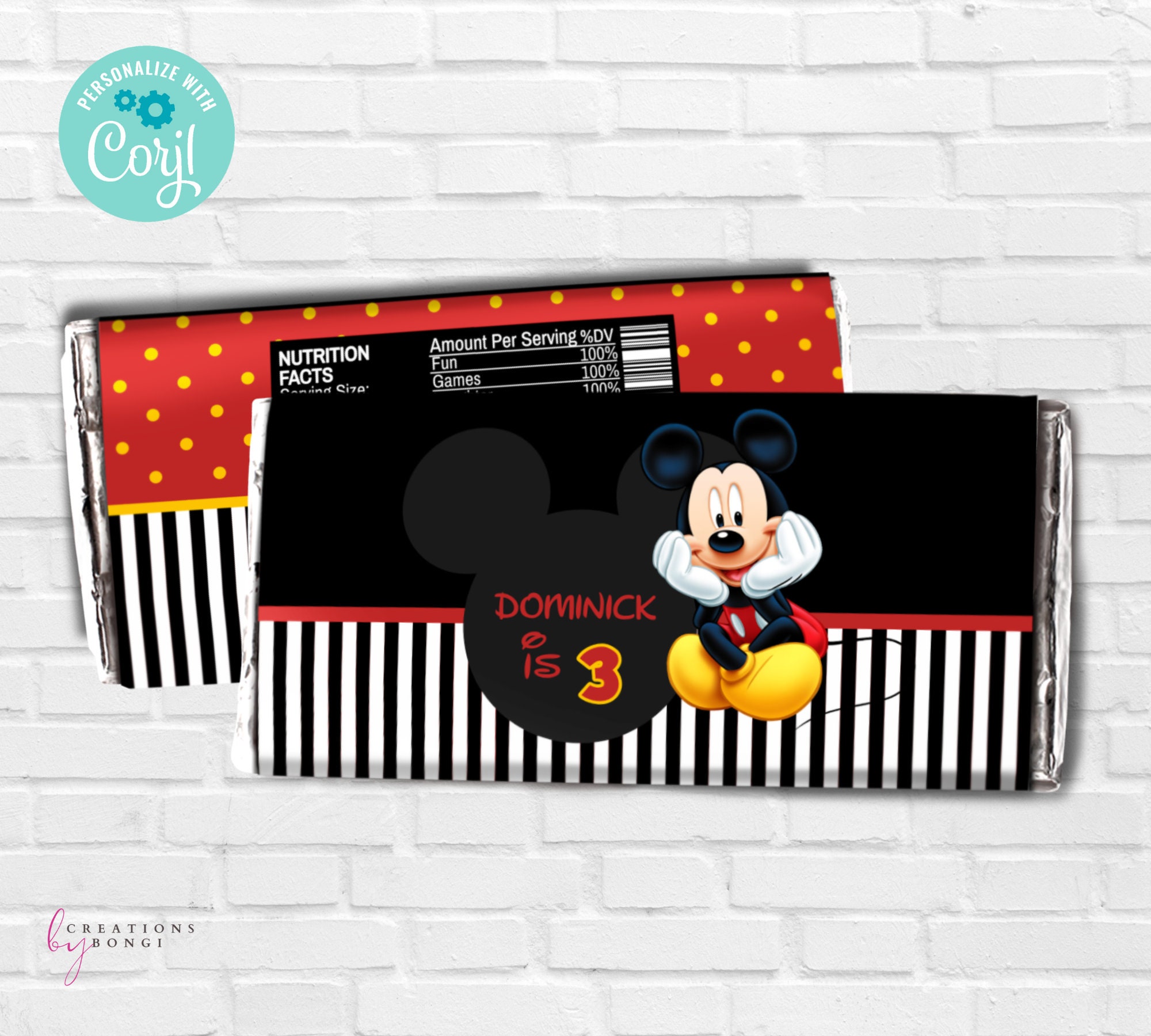 Mickey Mouse Candy Bar Wrapper Hershey Bar Wrapper - Etsy