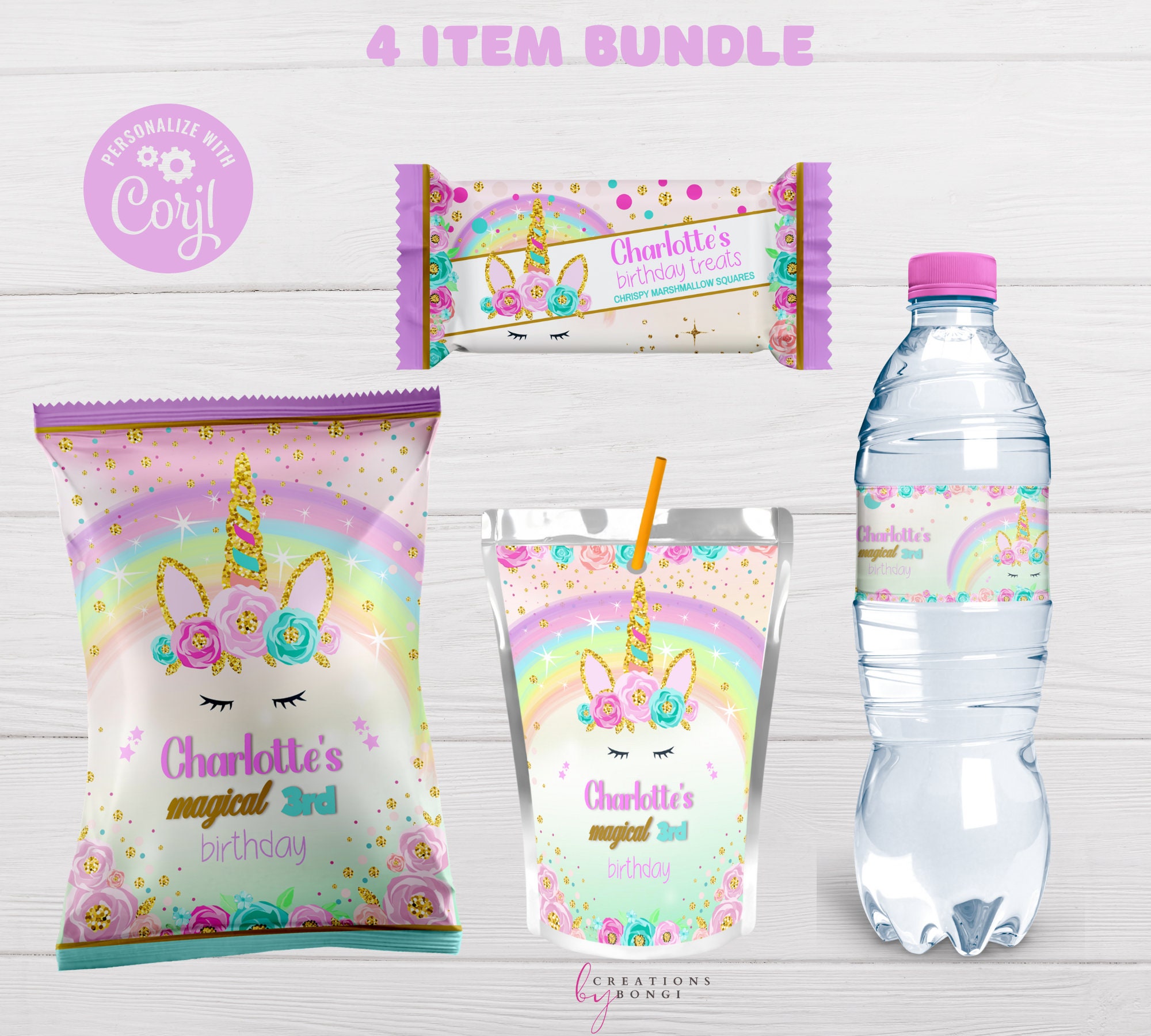 Unicorn Party Bundle/ Unicorn Chip Bag/ Unicorn Caprisun Label - Etsy