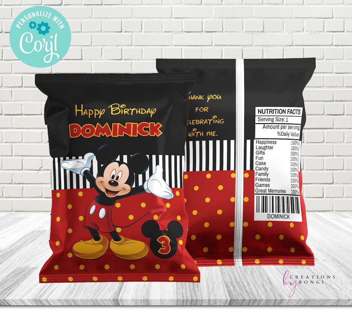 Mickey Mouse Party Bundle/ Mickey Mouse Chip Bag/ Mickey Mouse - Etsy
