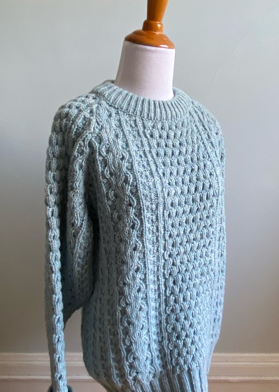 Ivory Aran Irish handknit zip heavy cable cardigan sw… - Gem