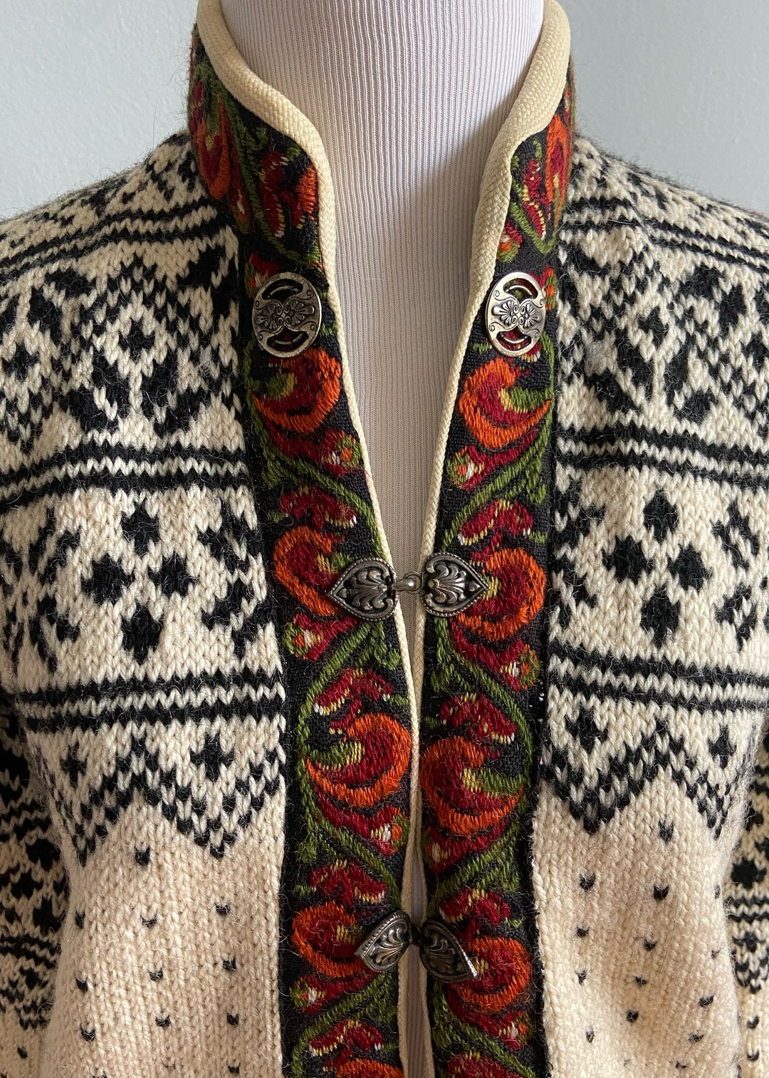 Vintage Scandanavian Womans Cardigan With Metal Clasps - Etsy