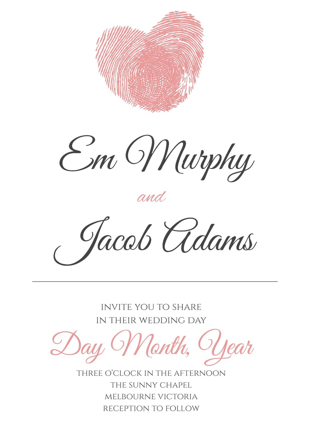 Minimalist Fingerprint Wedding Invitation Template, Download, Editable ...