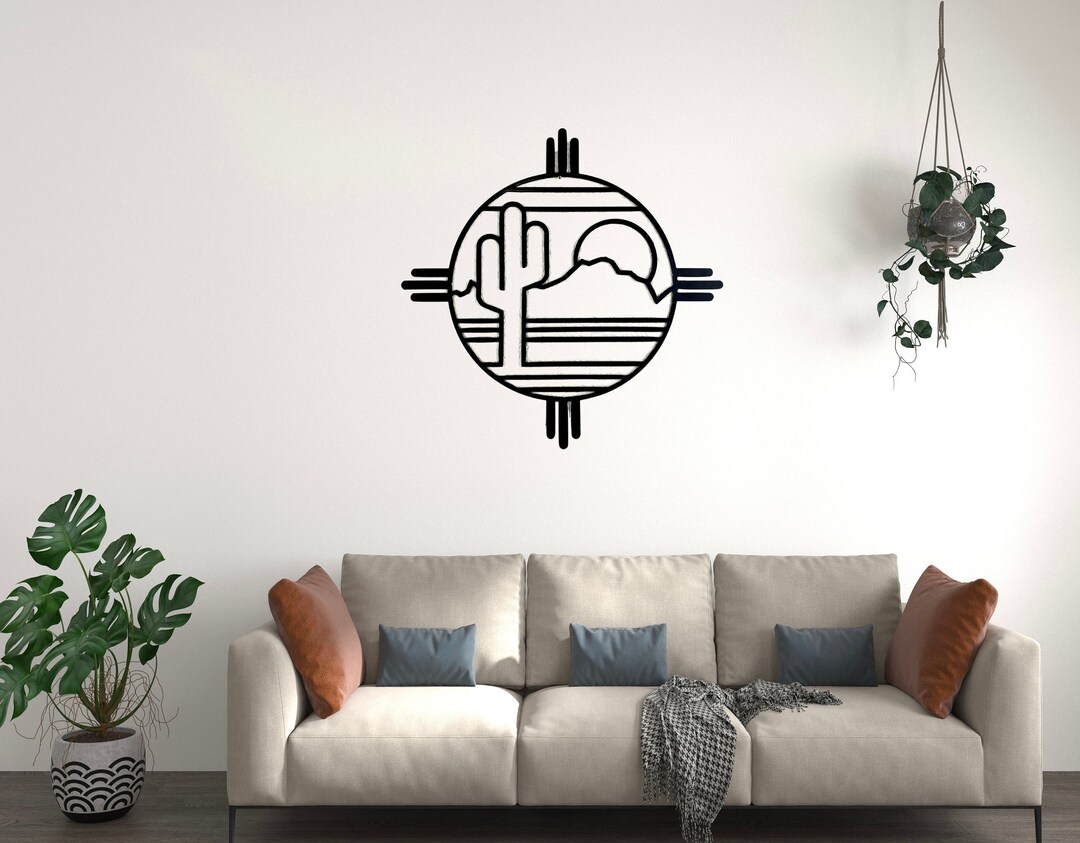 Metal Desert Scene Art With Moon and Cactus Minimal Western Home Decor ...