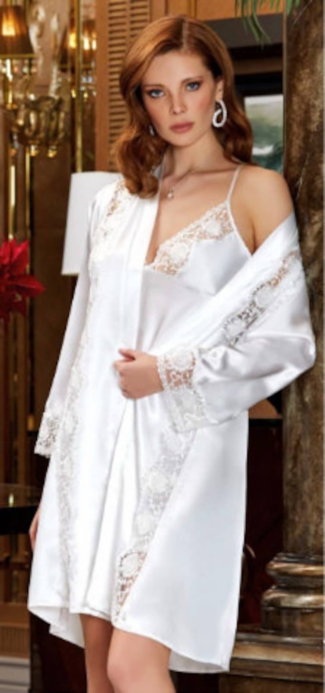 Lace Robe and Nightgown Bridal Lingerie Wedding Night Bridal - Etsy