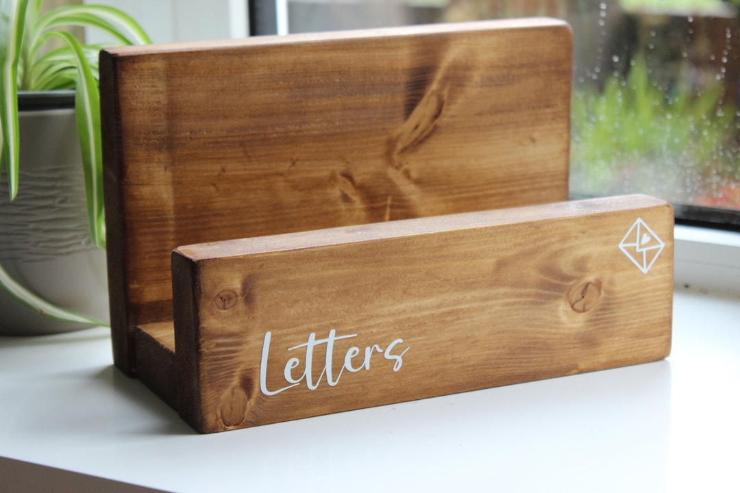 Rustic Wooden Letter Holder | Desk Top Organiser - Etsy UK