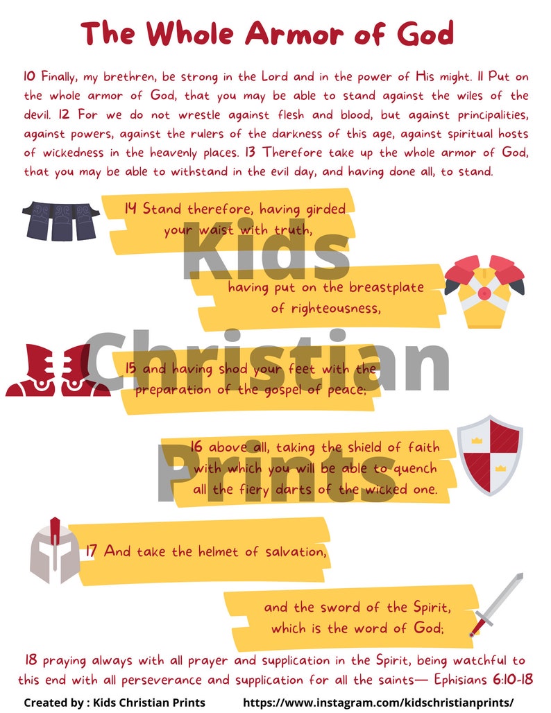 Armor of God Ephisians Printable Christian Kids Activity Worksheet ...