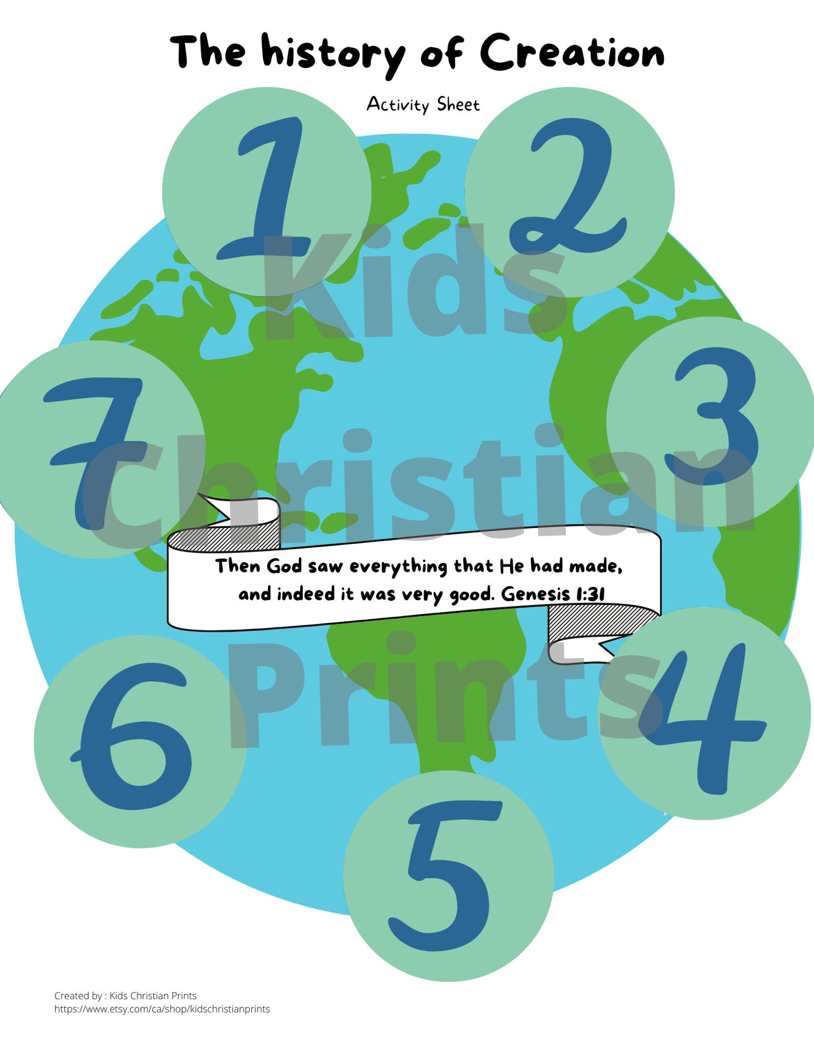 Genesis 7 Days History of Creation in Order Activity Christian ...