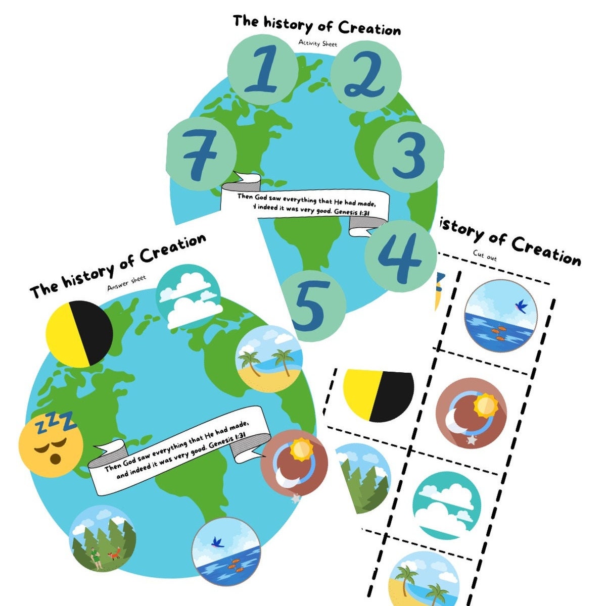 Genesis 7 Days History of Creation in Order Activity Christian ...