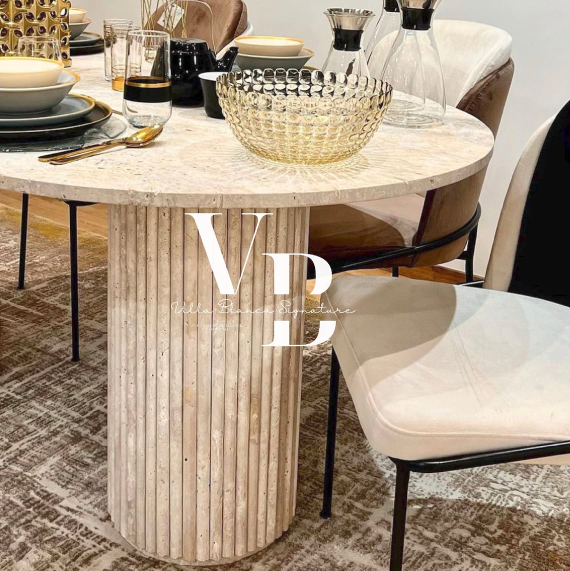 Travertine Dining Table, Round Travertine Table, Elegant and Timeless ...